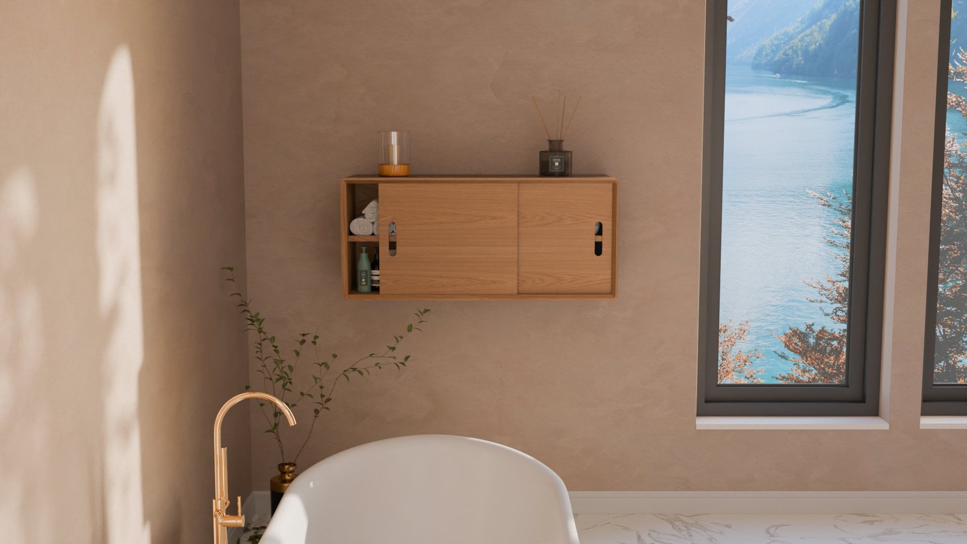 Solid Wood XL Floating Wall Storage Cabinet With Sliding Doors - Etsy