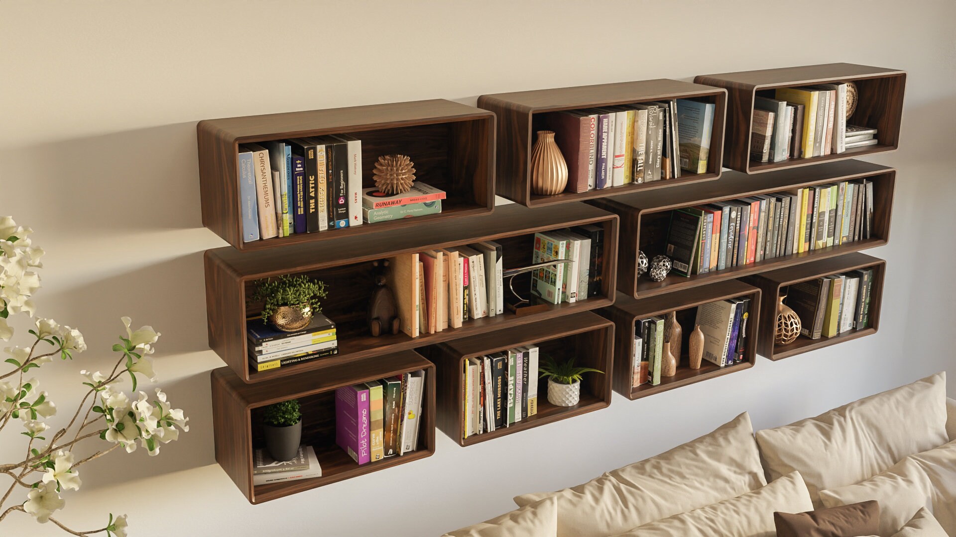 Solid Wood Floating Bookshelf Storage Library Storage Great for Mixing ...
