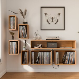 Solid Wood Floating Vinyl Record Wall Storage - Minimalistic Design ...
