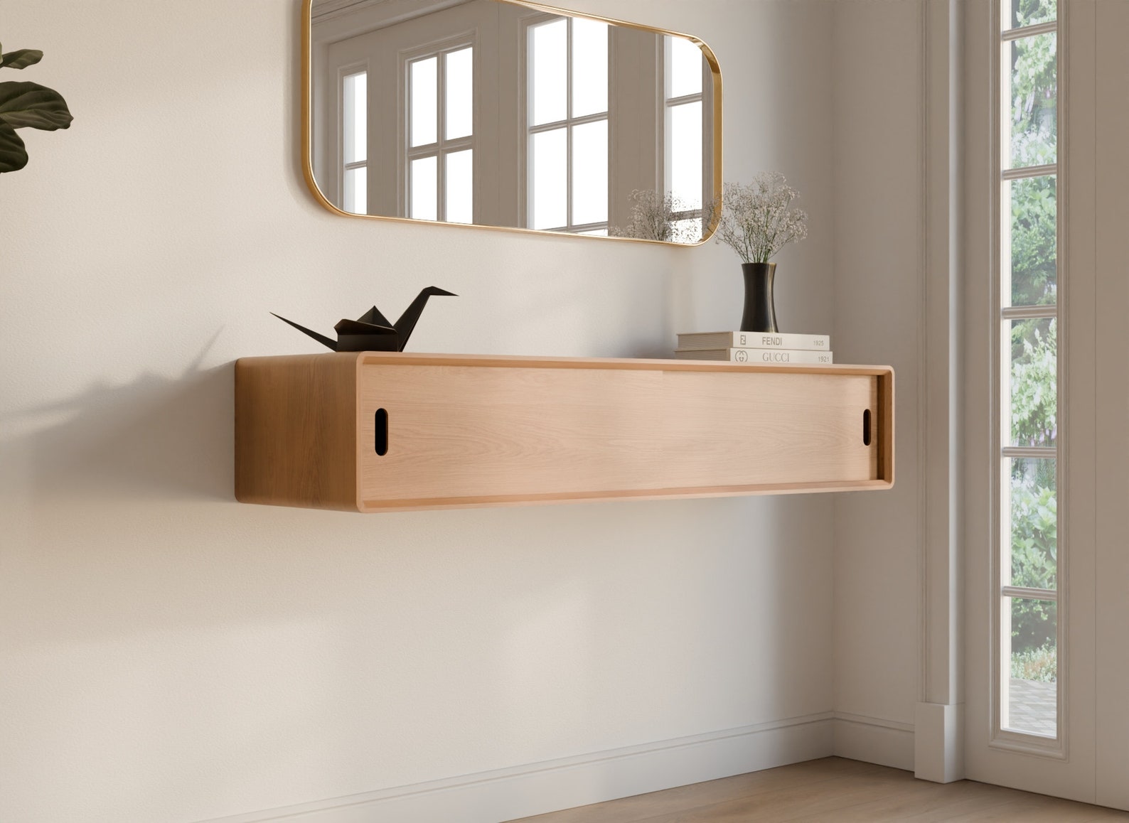 Floating Wall Storage Console Entryway Cabinet With Sliding Doors ...