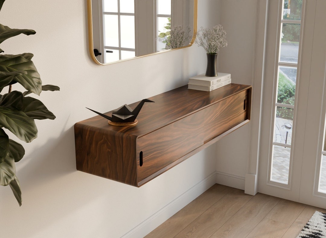 Floating Wall Storage Console - Entryway Cabinet With Sliding Doors ...
