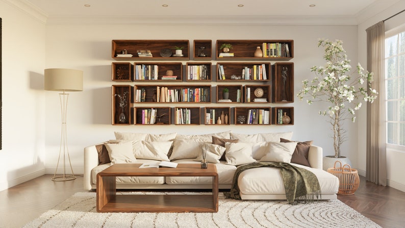 Solid Wood Floating Bookshelf Storage - Perfect for Libraries and ...