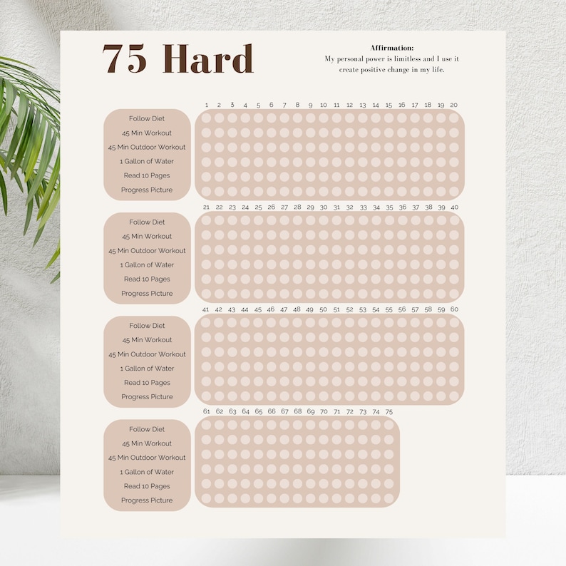 75 Hard Tracker Template Printable/editable - Etsy