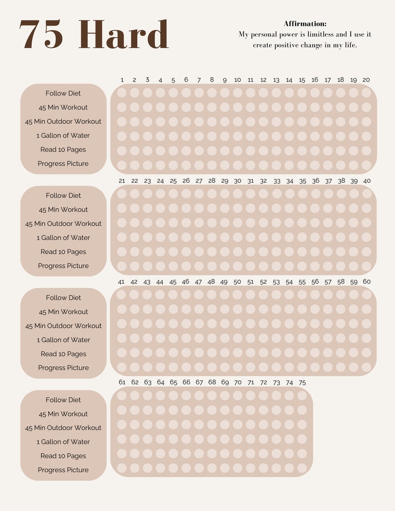 75 Hard Tracker Template Printable/editable - Etsy