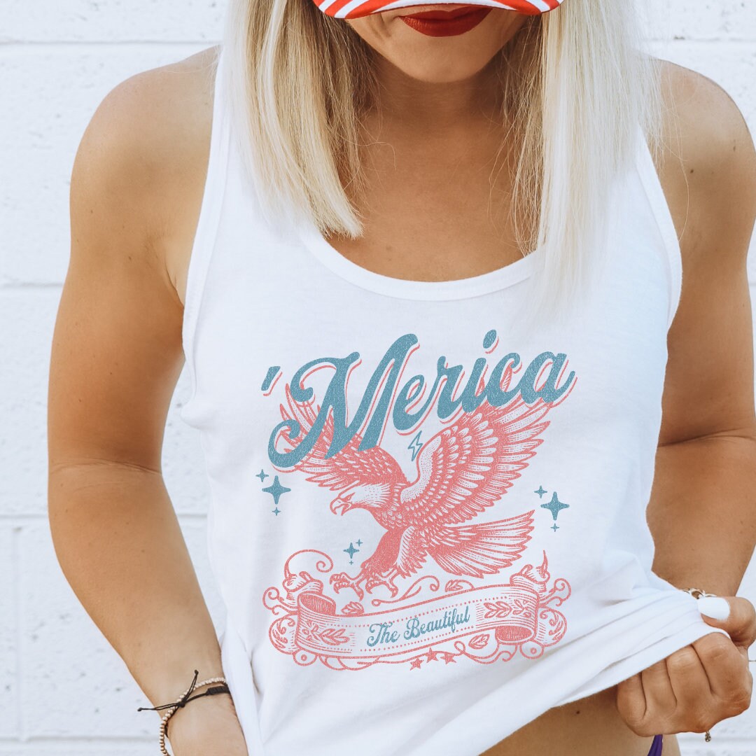 Retro Merica Tank for 4th of July Party, Cute America the Beautiful ...