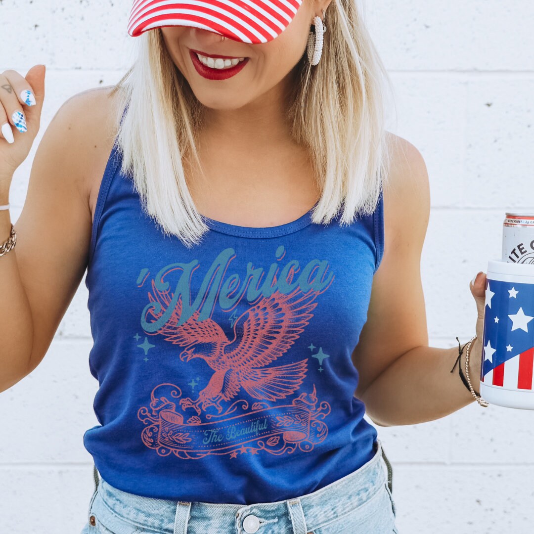Retro Merica Tank for 4th of July Party, Cute America the Beautiful ...