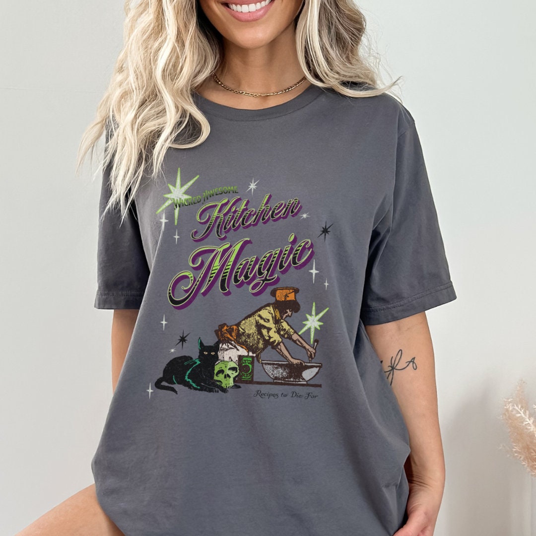 Kitchen Witch, Kitchen Magic Spell T Shirt, Black Cat Halloween Shirt ...
