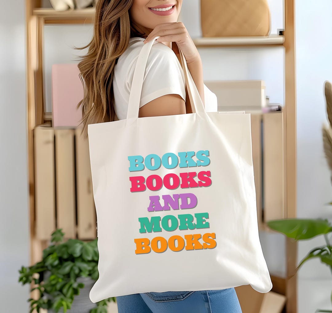 Colorful Book Canvas Tote Bag, Reader Gift, Book Lover Shoulder Bag ...