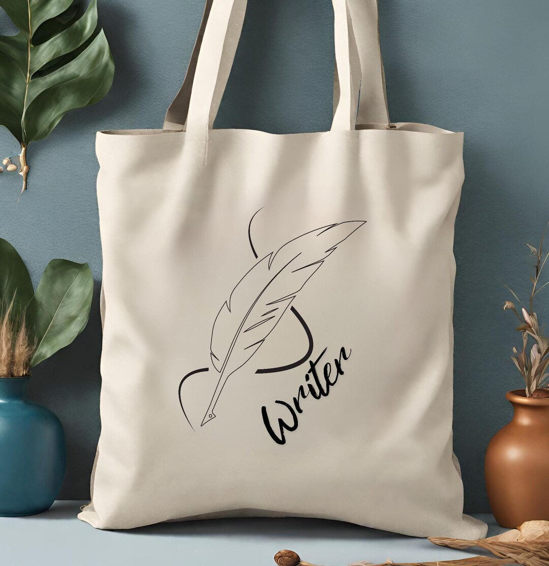 Writer Canvas Tote Bag With Quill, Book Lover Gift, Literary Tote ...