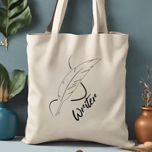 Writer Canvas Tote Bag With Quill, Book Lover Gift, Literary Tote ...