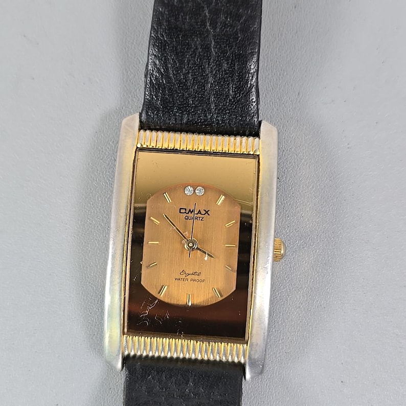 Vintage Omax Ladies Crystal Quartz Watch Black Leather Strap C051 - Etsy