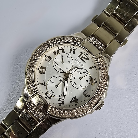 Guess Ladies Gold Chronograph Watch Crystal Bezel Whi… - Gem