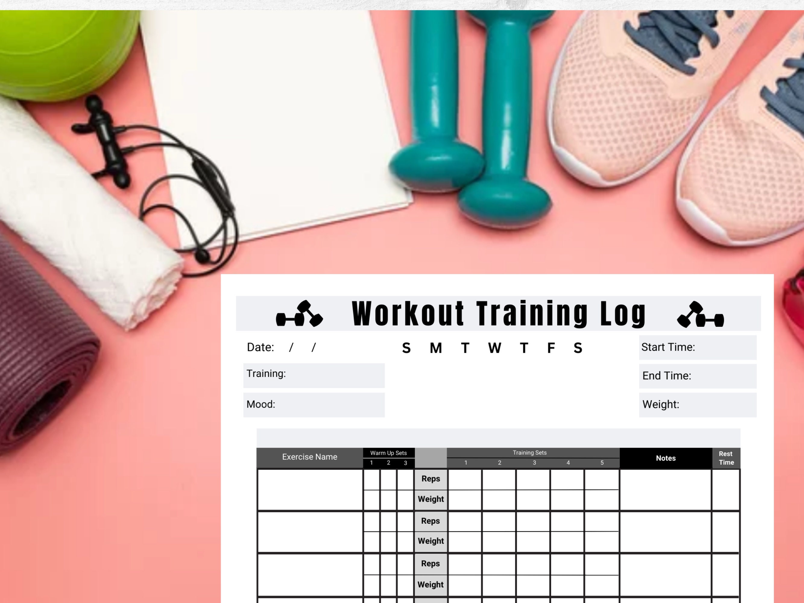 Digital Planner Exercise Workout Log Training Notebook Instant Download ...