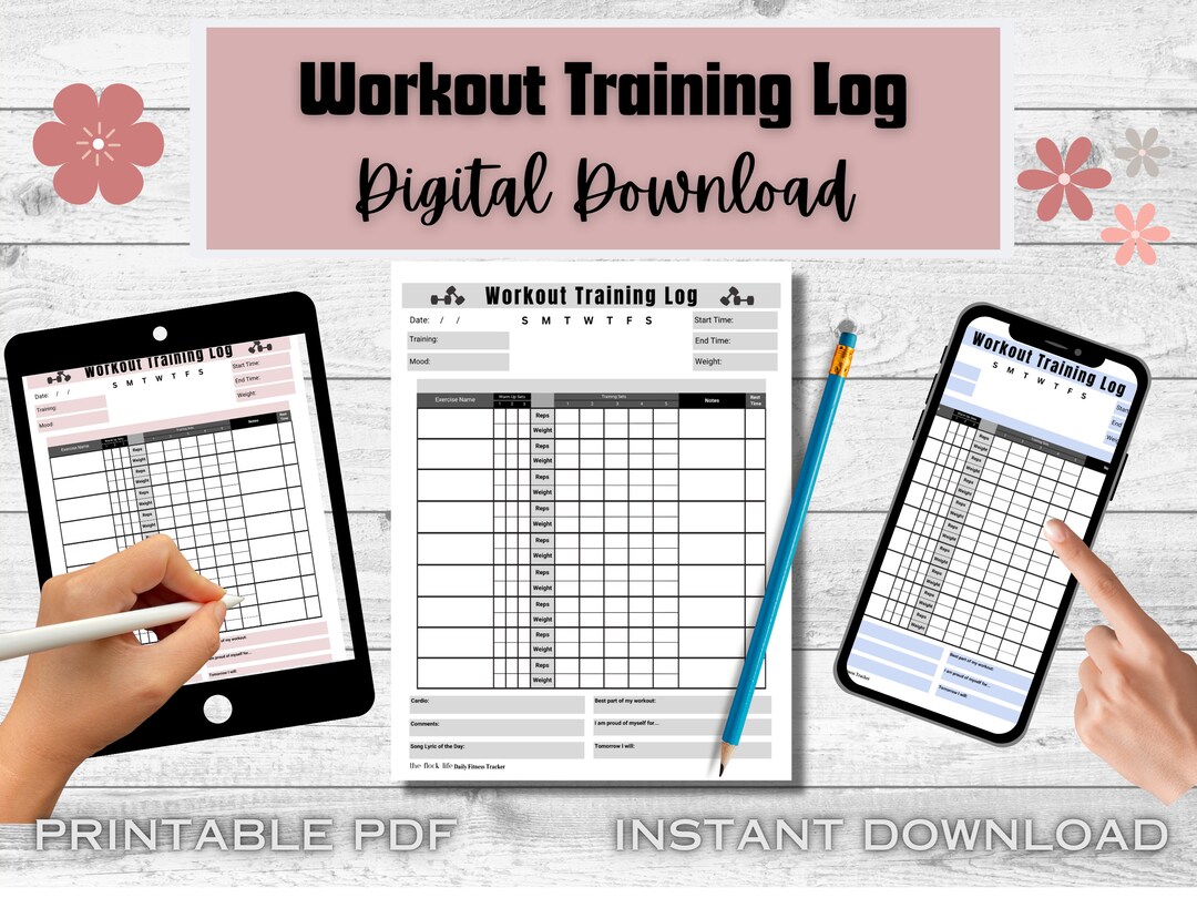 Digital Planner Exercise Workout Log Training Notebook Instant Download ...