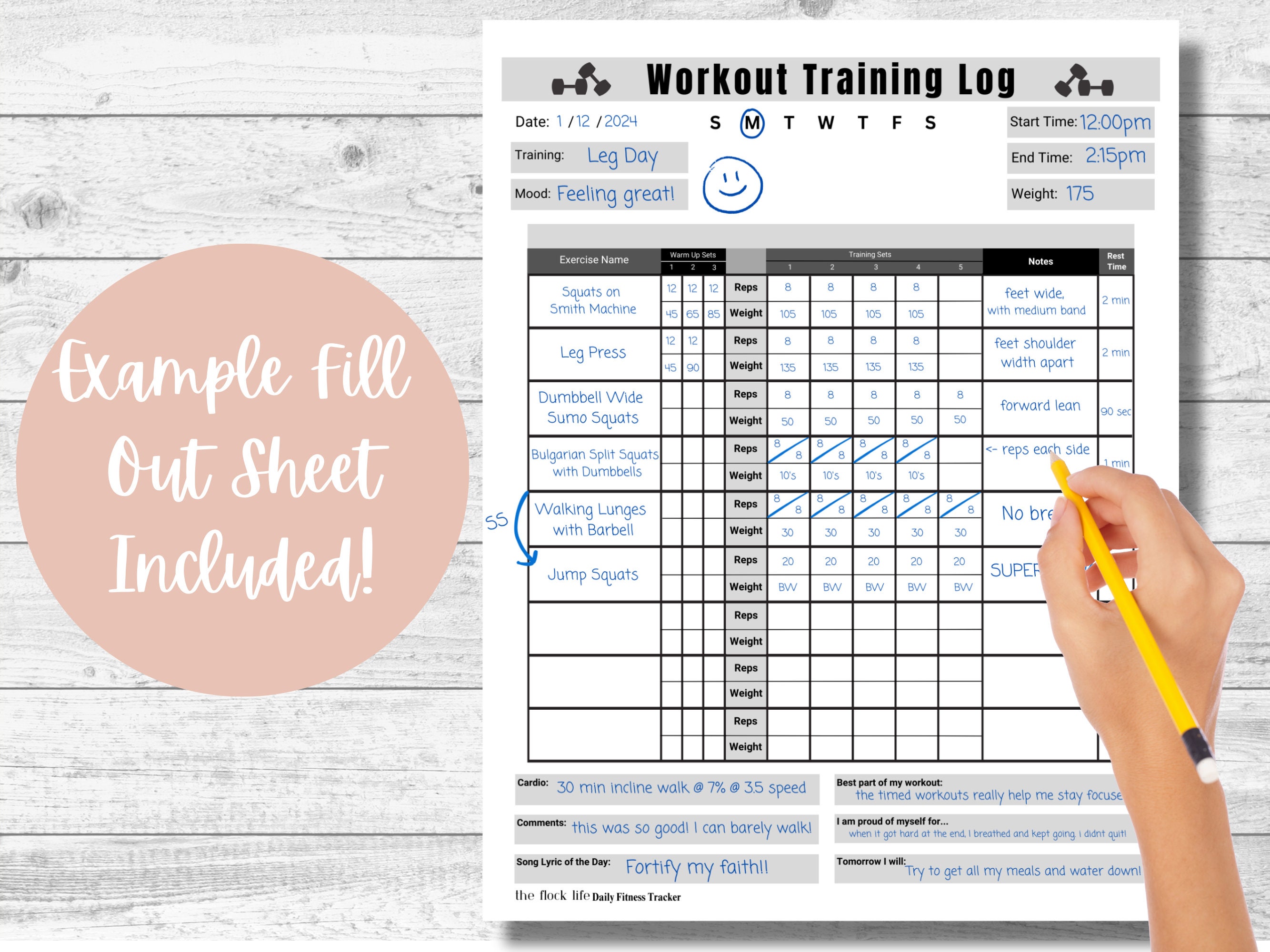 Digital Planner Exercise Workout Log Training Notebook Instant Download ...