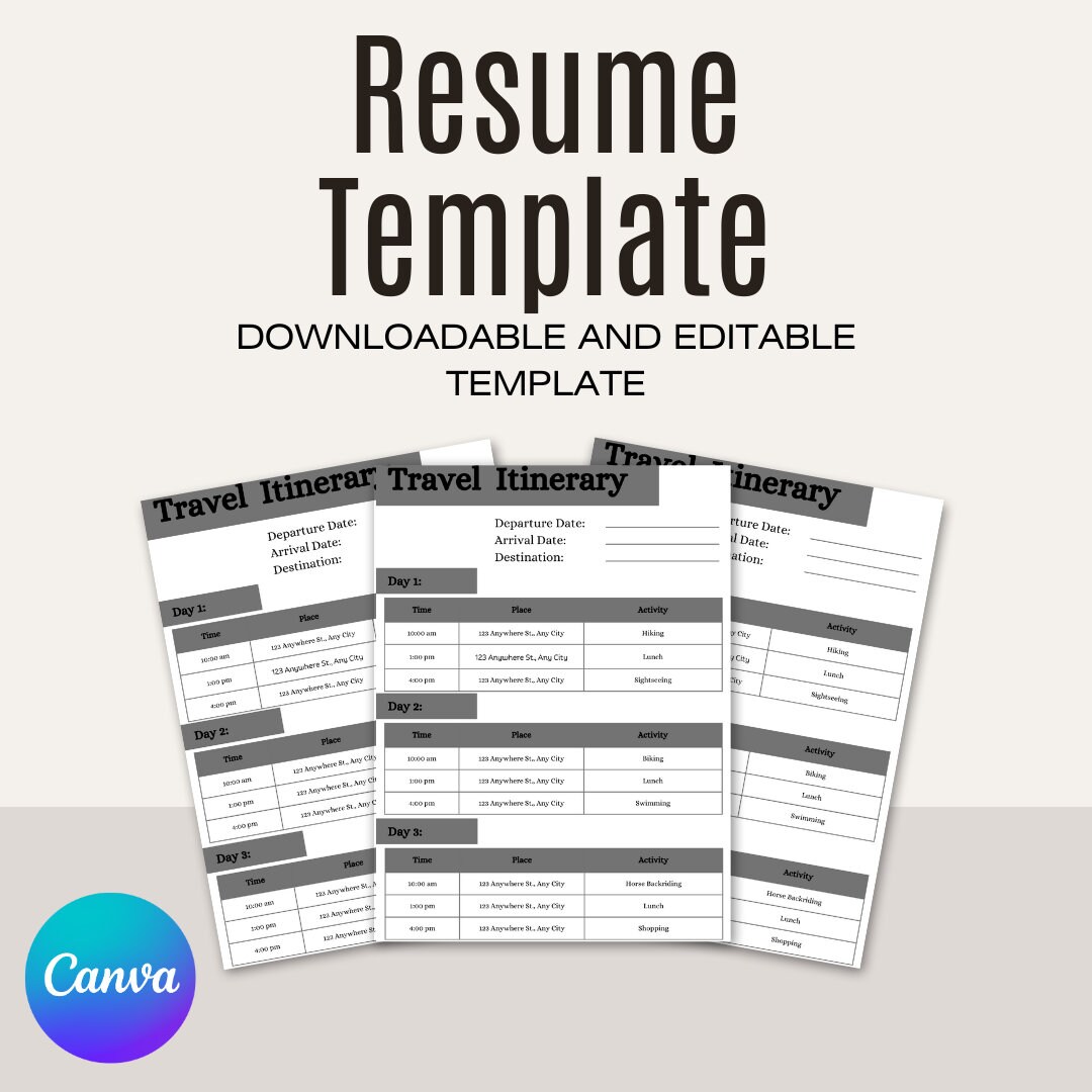 Editable Travel Trip Itinerary Planner, Travel Organizer, Trip Planner ...