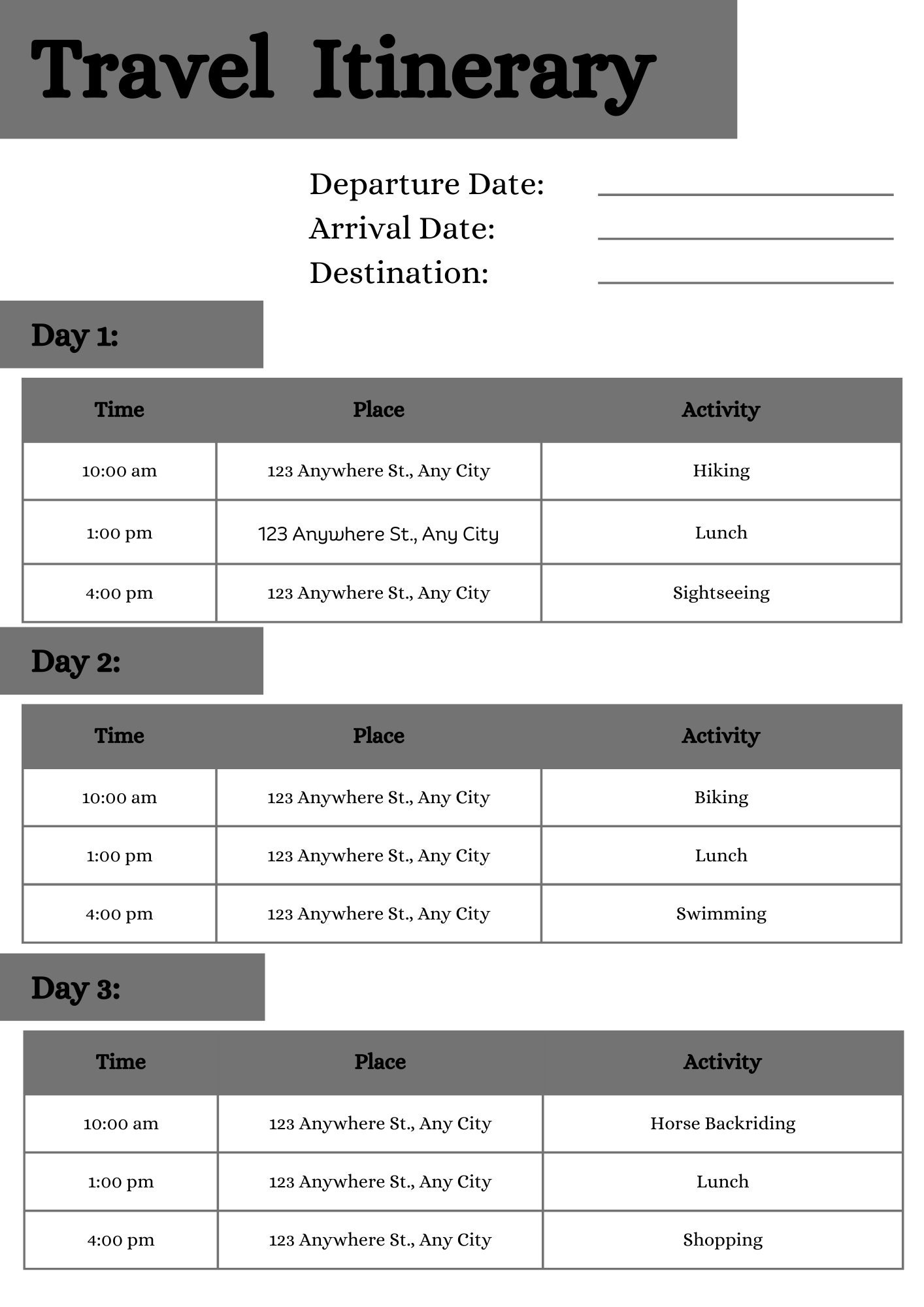 Editable Travel Trip Itinerary Planner, Travel Organizer, Trip Planner ...