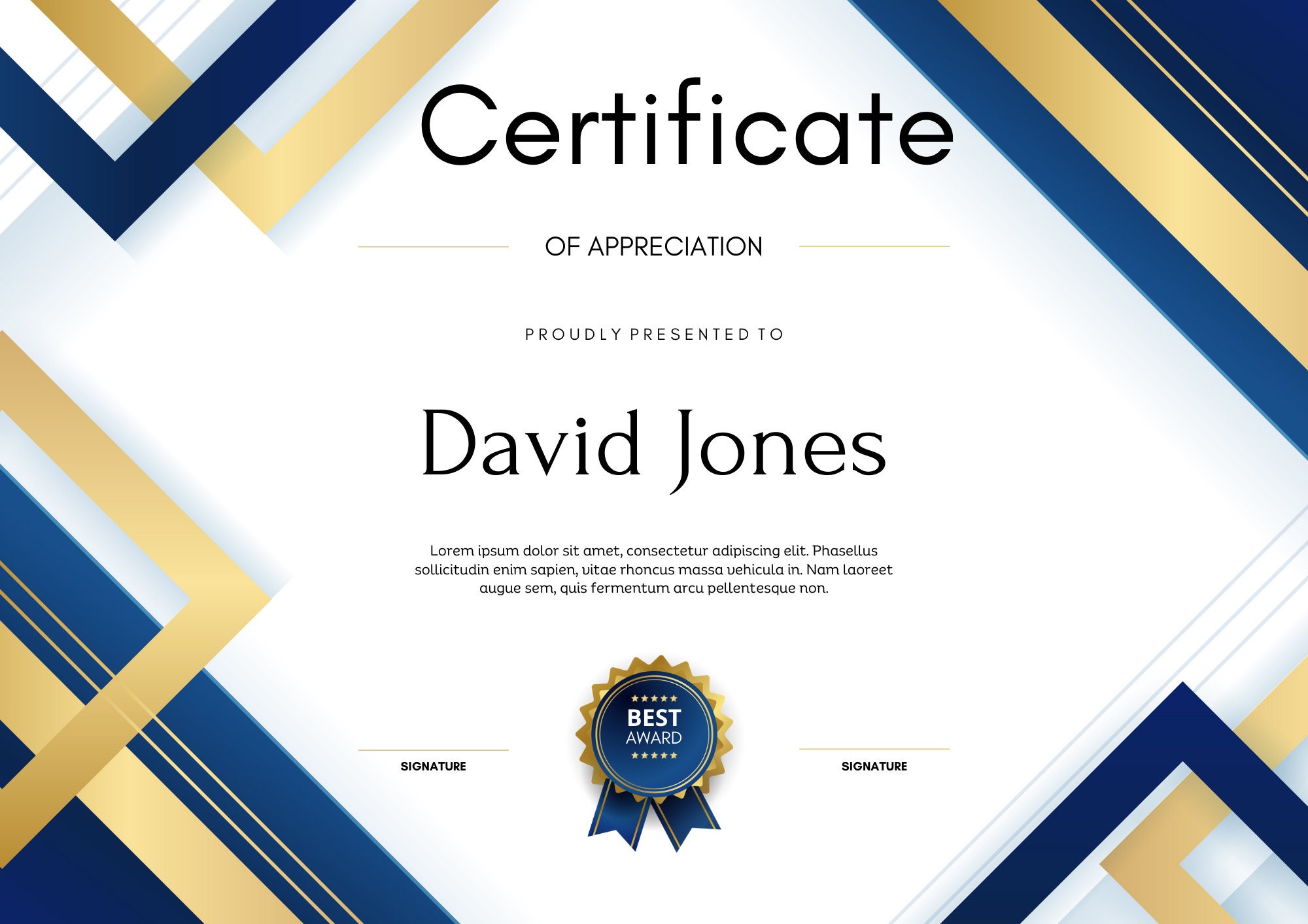 Blue and Gold Elegant Certificate of Appreciation Template ...