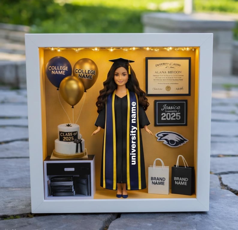 Custom Graduation Gift Shadow Box Personalized Barbie Doll Cutout Grad ...