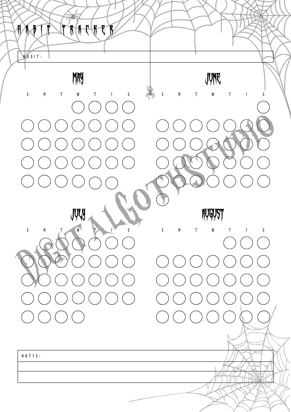 Spiders Tracker, Gothic Habit Tracker, Spooky Tracker, Habit Tracker ...