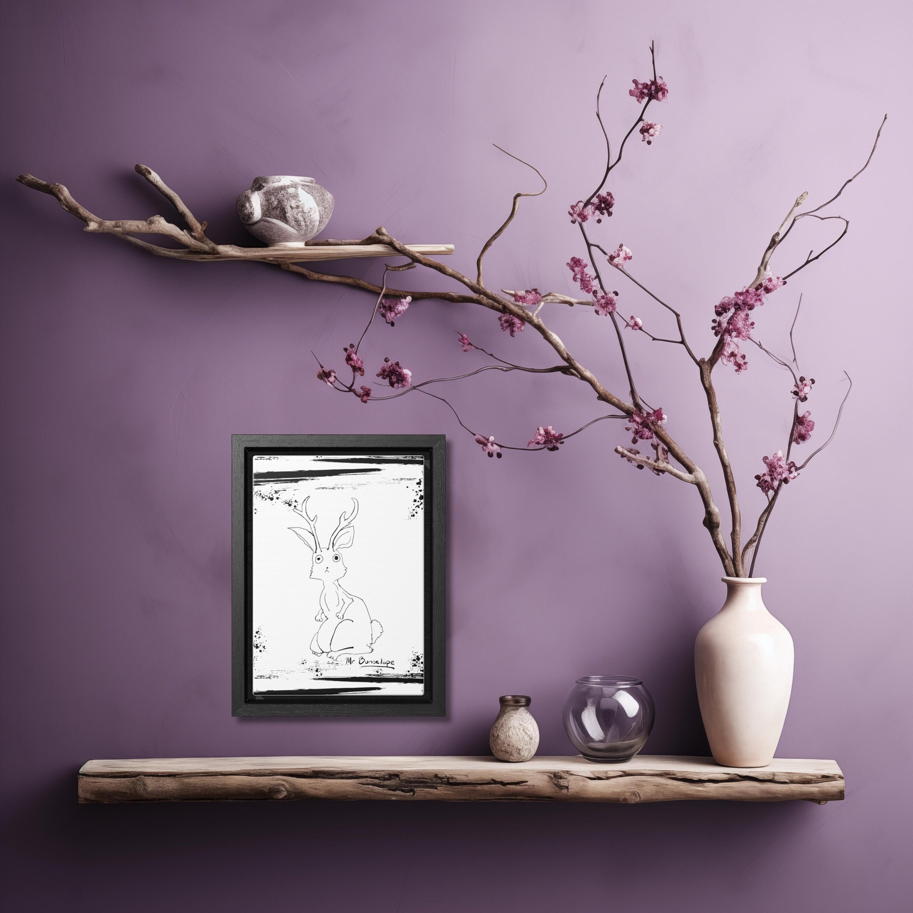 Whimsical Cryptid Wall Art, Jackalope Gallery Canvas Framed Art, Quirky ...