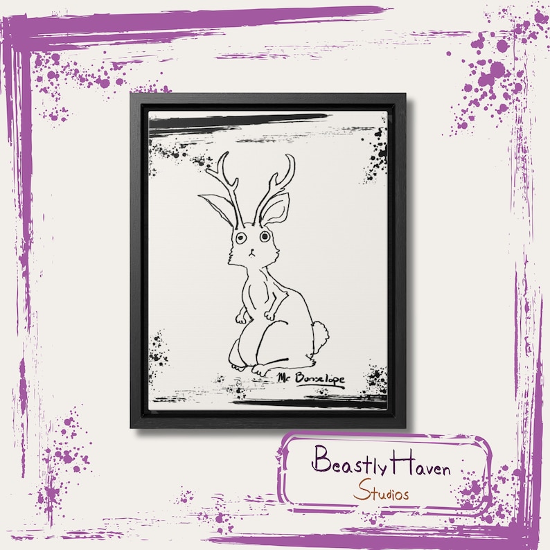 Whimsical Cryptid Wall Art, Jackalope Gallery Canvas Framed Art, Quirky Home Decor ...