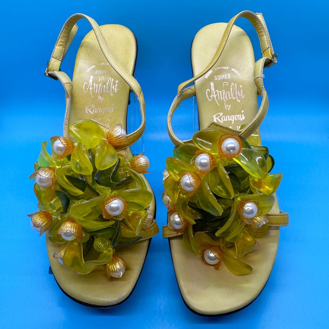 Vintage 1960's Avant-garde Amalfi by Rangoni Yellow Open Toe Floral ...