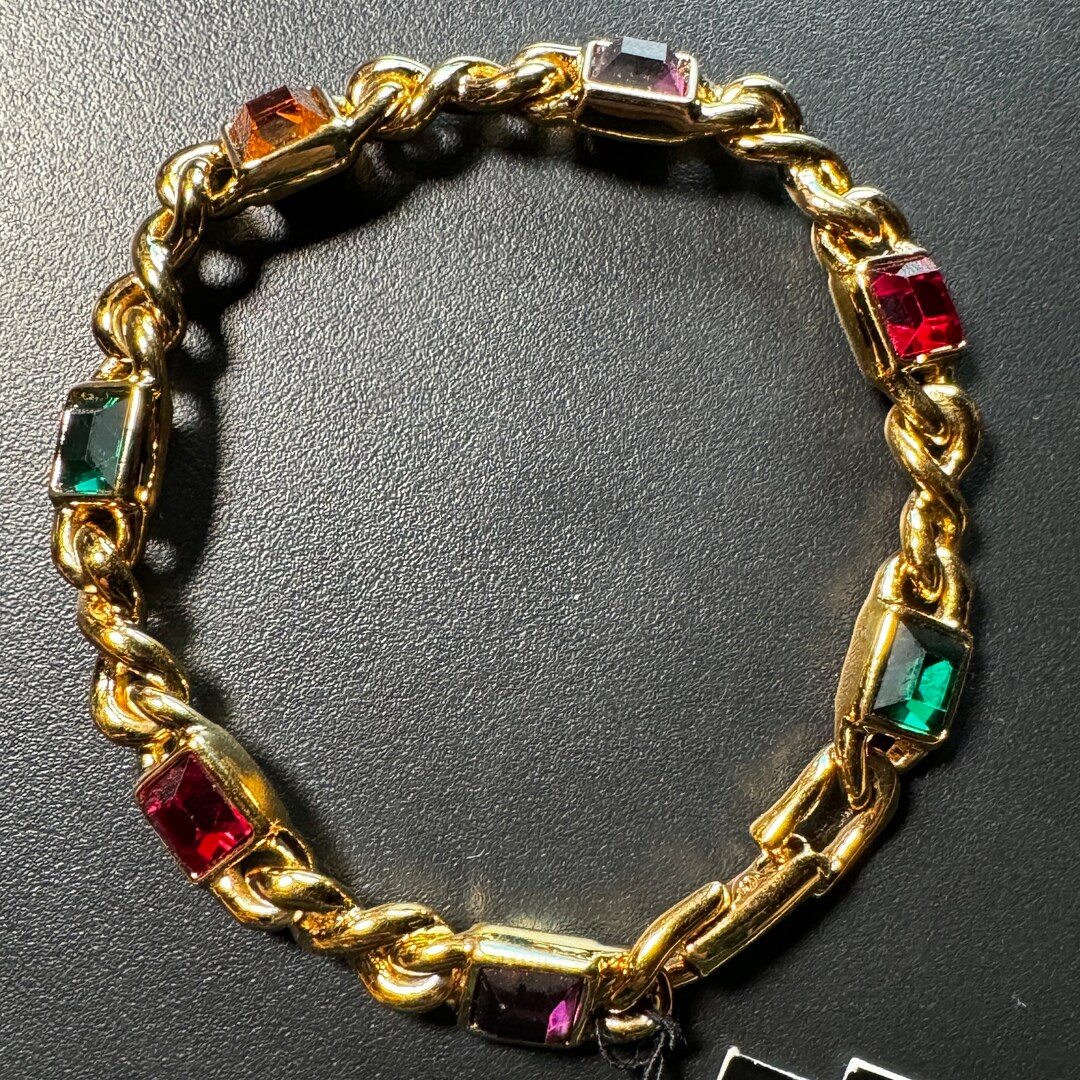 Vintage 1980's SAVVY by Swarovski Gold Tone 7 Bracelet With Jewel Tone ...