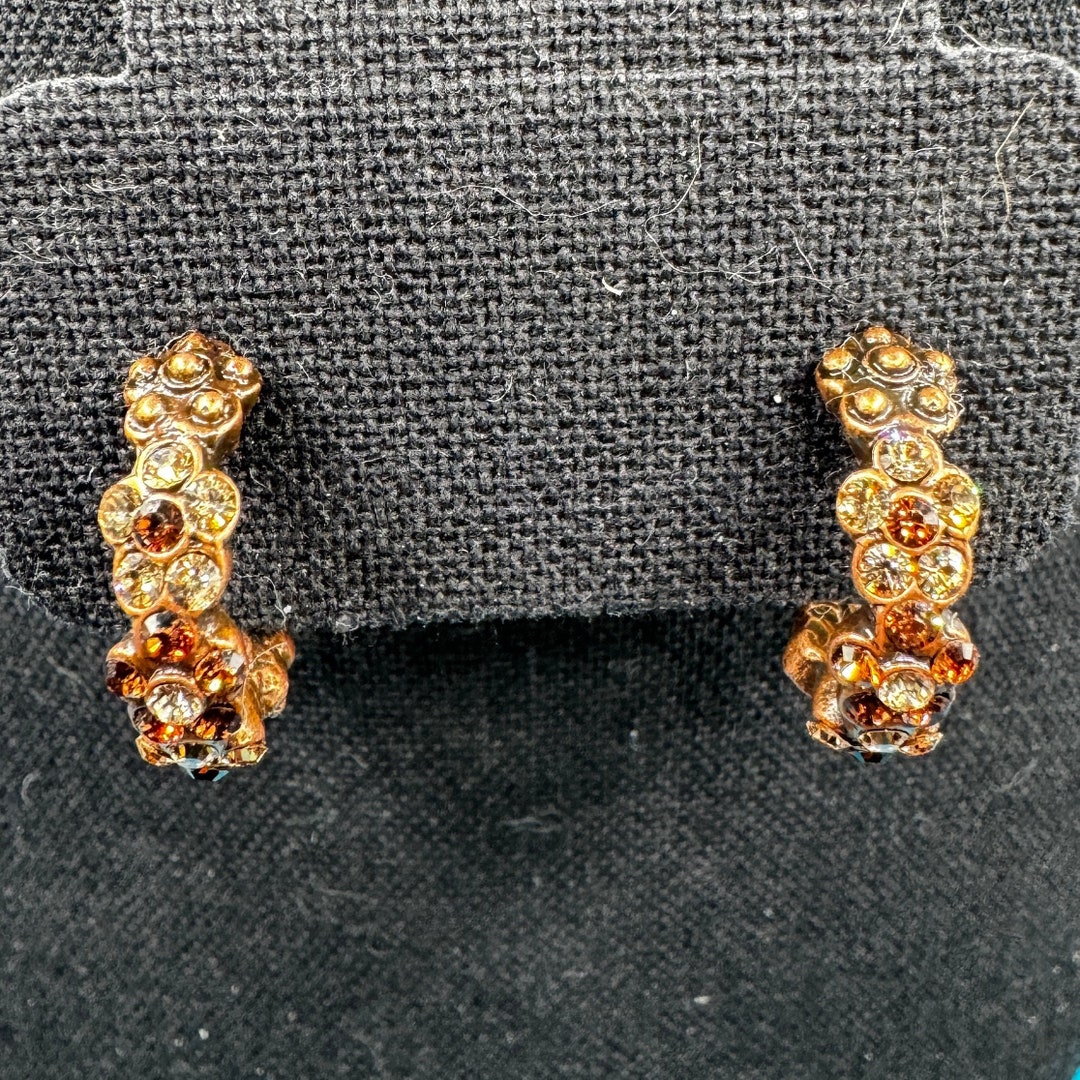 Vintage Early 2000's - 1928 Crystal Hoop Earrings - Brown Floral - NWT ...