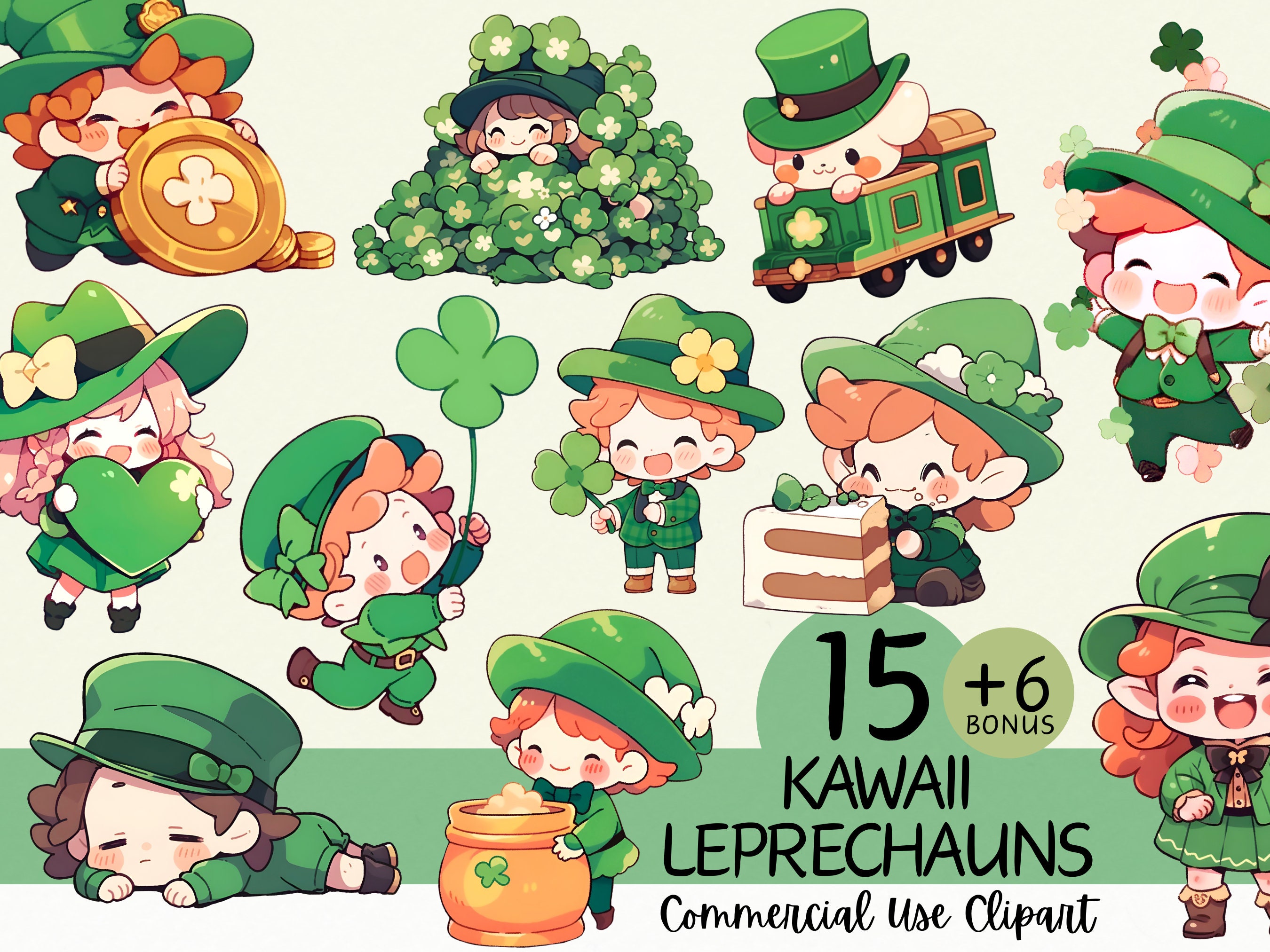 15 Charming Chibi Leprechaun Clipart Set Commercial Use, Pngs for St ...