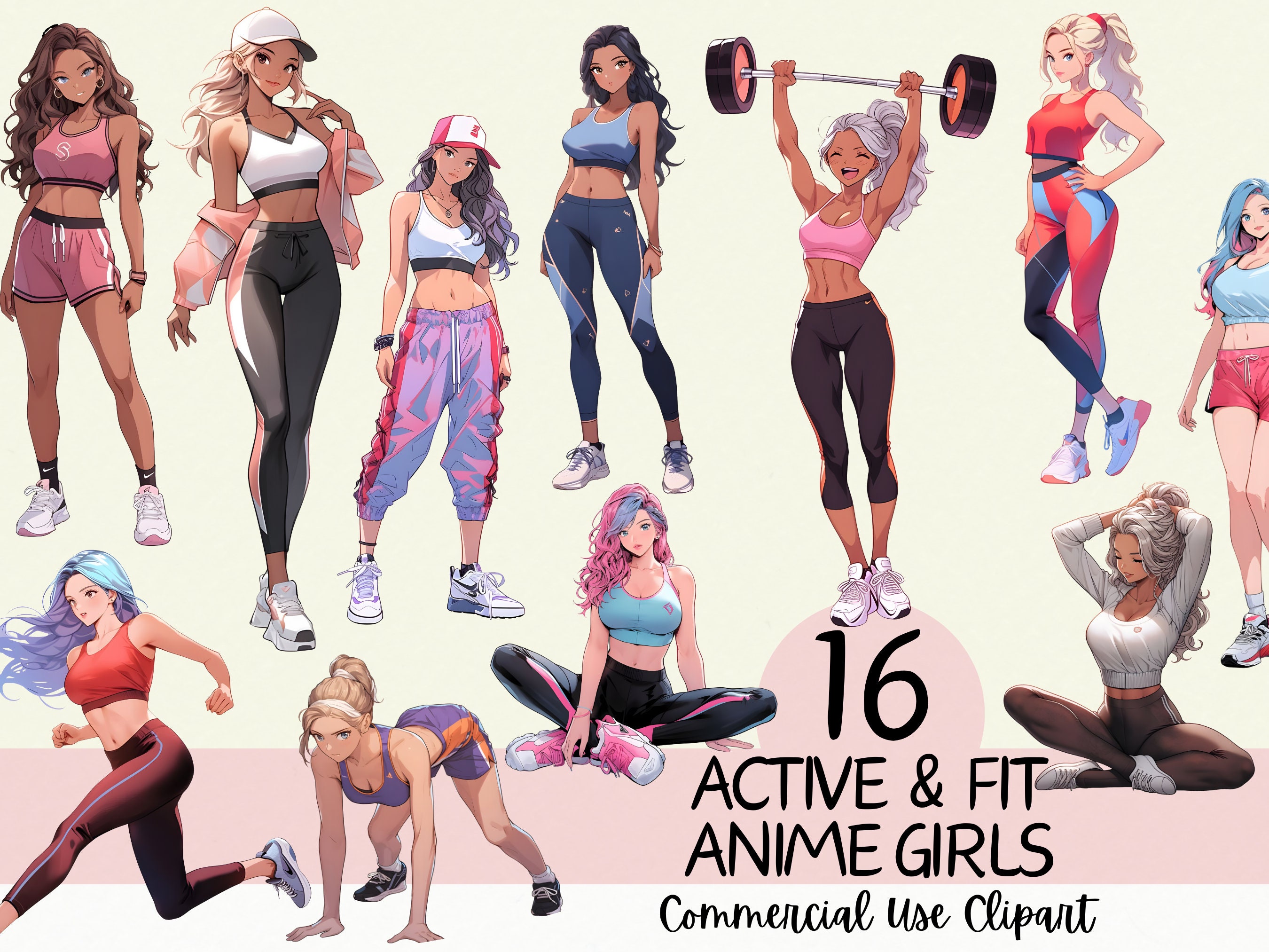 16 Athletic & Fit Anime Girls Clipart Bundle Commercial Use and ...
