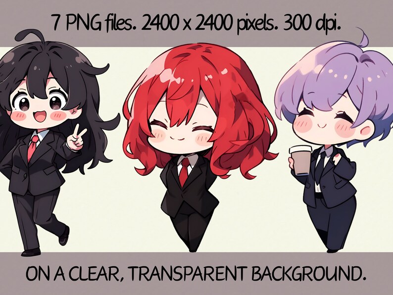 7 Kawaii Chibis in Office Suits Clipart | Scrapbooks, Streaming ...