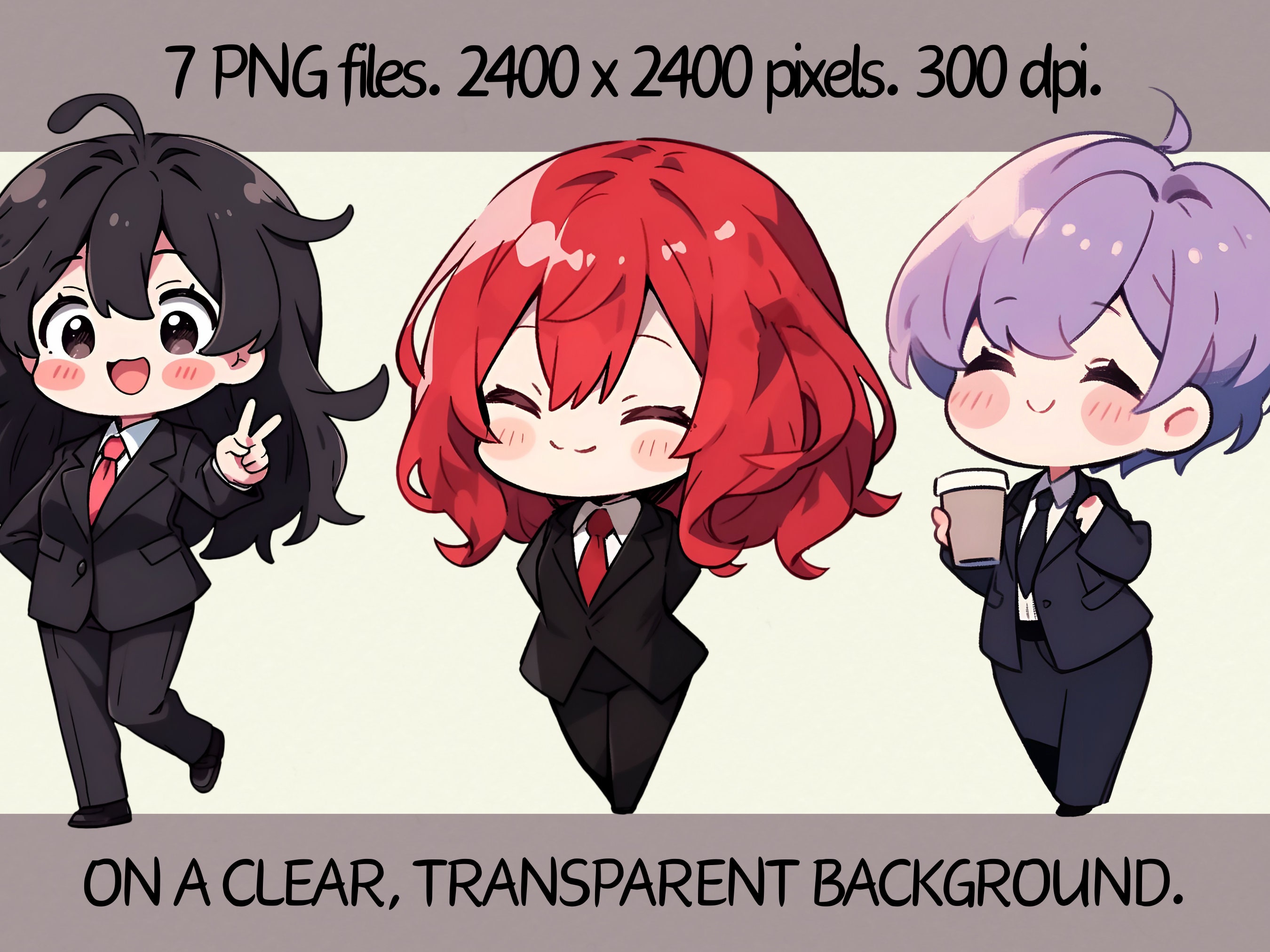 7 Kawaii Chibis in Office Suits Clipart | Scrapbooks, Streaming ...