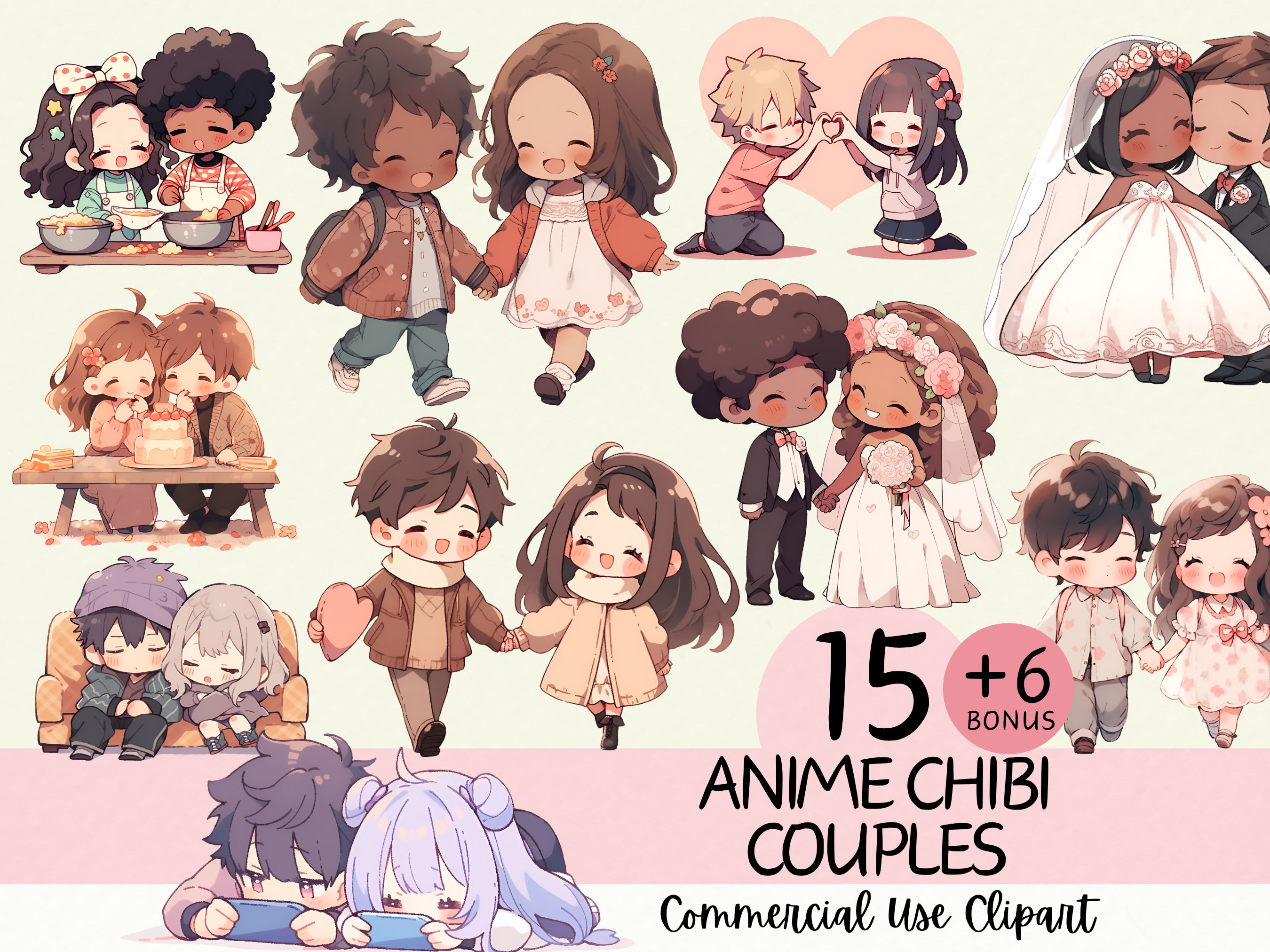 Kawaii Chibi Couples Clipart Bundle: Romance, Weddings, Anniversaries ...