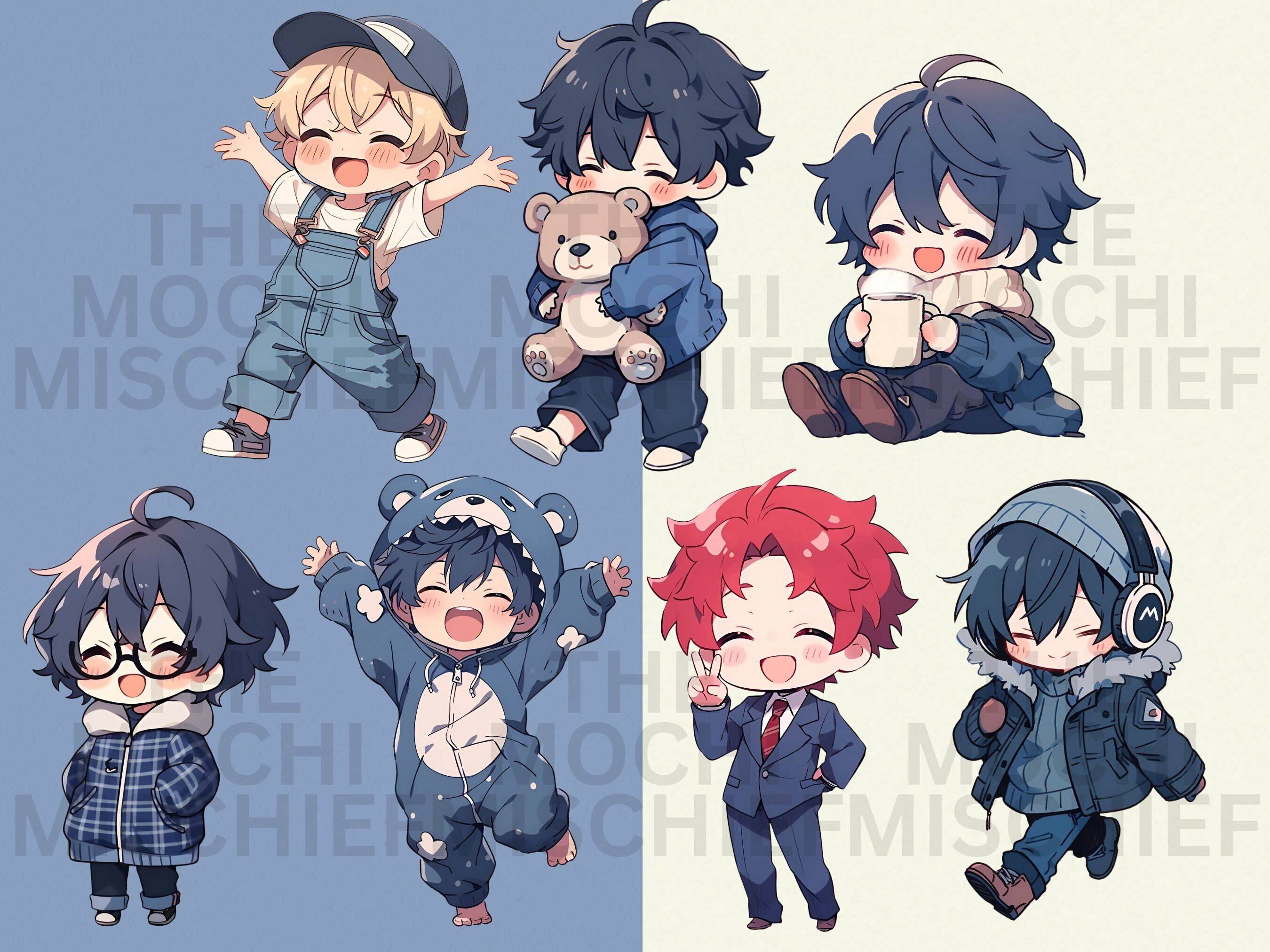 Blue Chibi Clipart - Adorable Nursery Decor | Kawaii Anime Boys ...