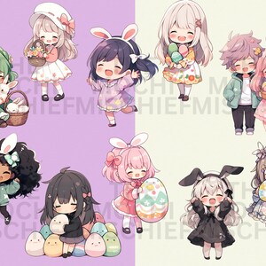 10 Kawaii Easter Chibi Clipart Bundle | Cute Colorful Spring Chibi ...