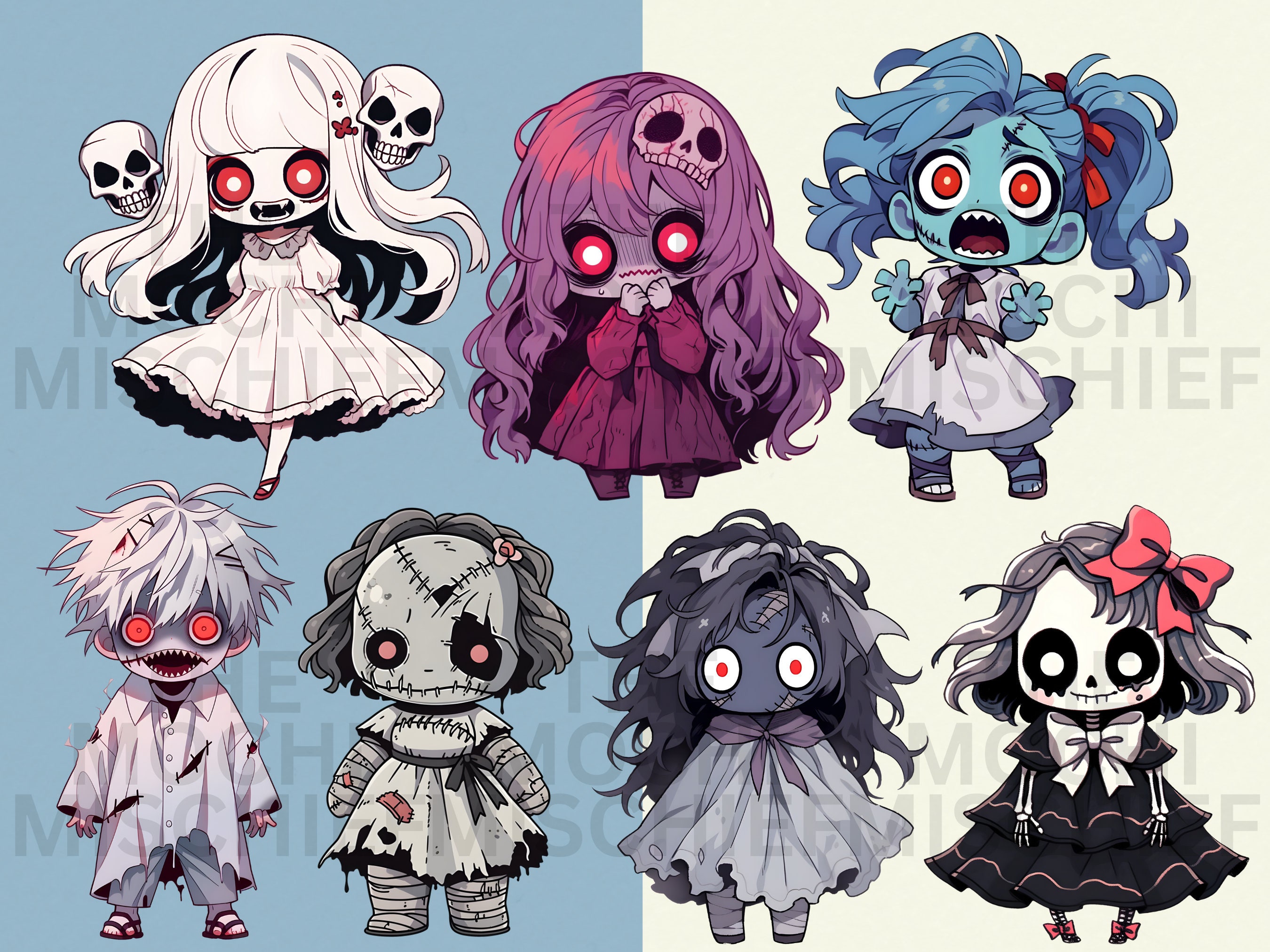7 Scary Kawaii Haunted Chibi Clipart II - Commercial Use Transparent ...