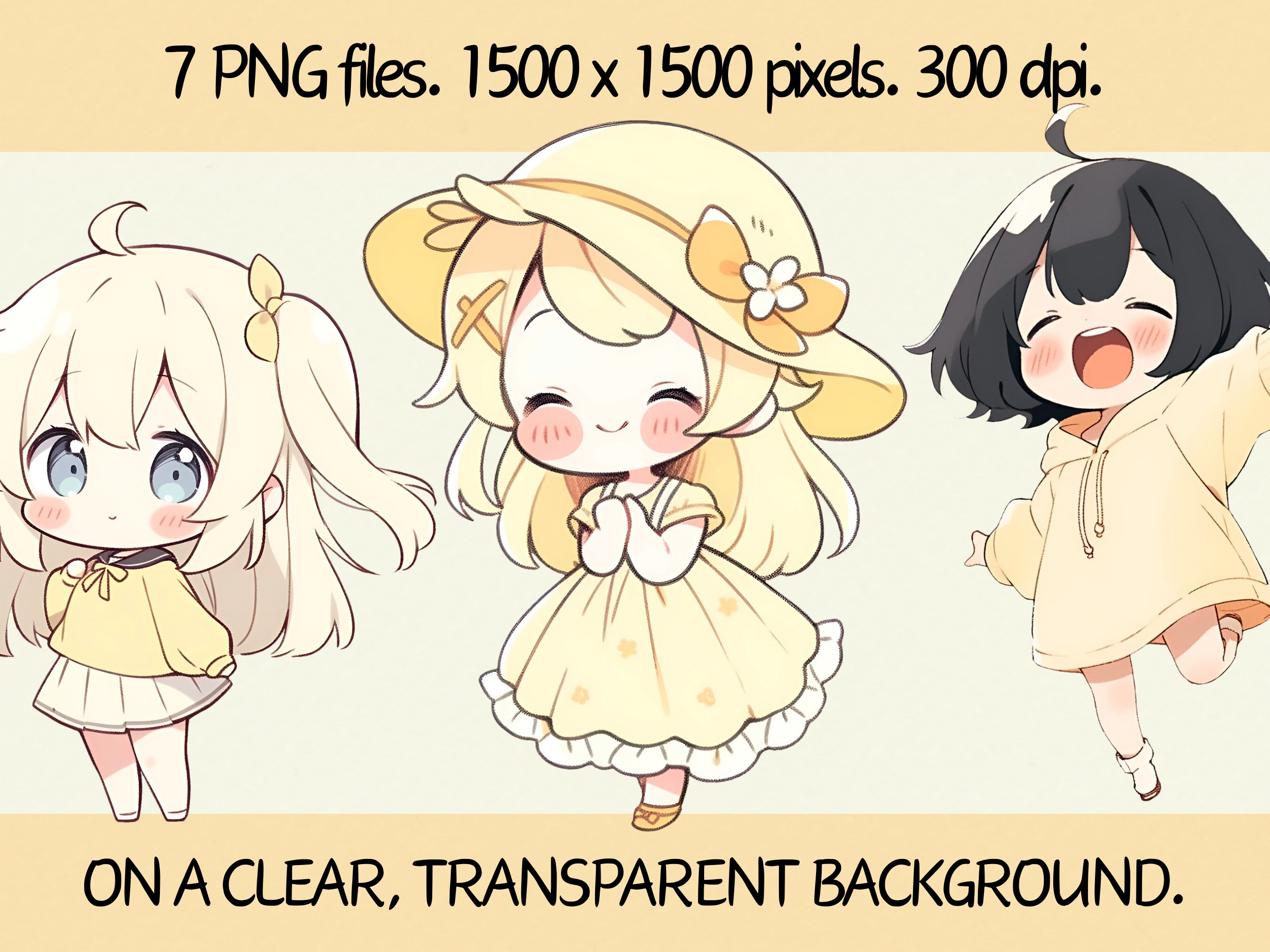 7 Kawaii Pastel Yellow Chibi Clipart Bundle - Commercial Use and ...