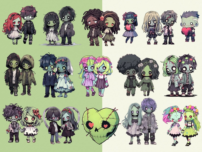 15 Kawaii Chibi Zombie Love Clipart Bundle - Commercial Use and ...