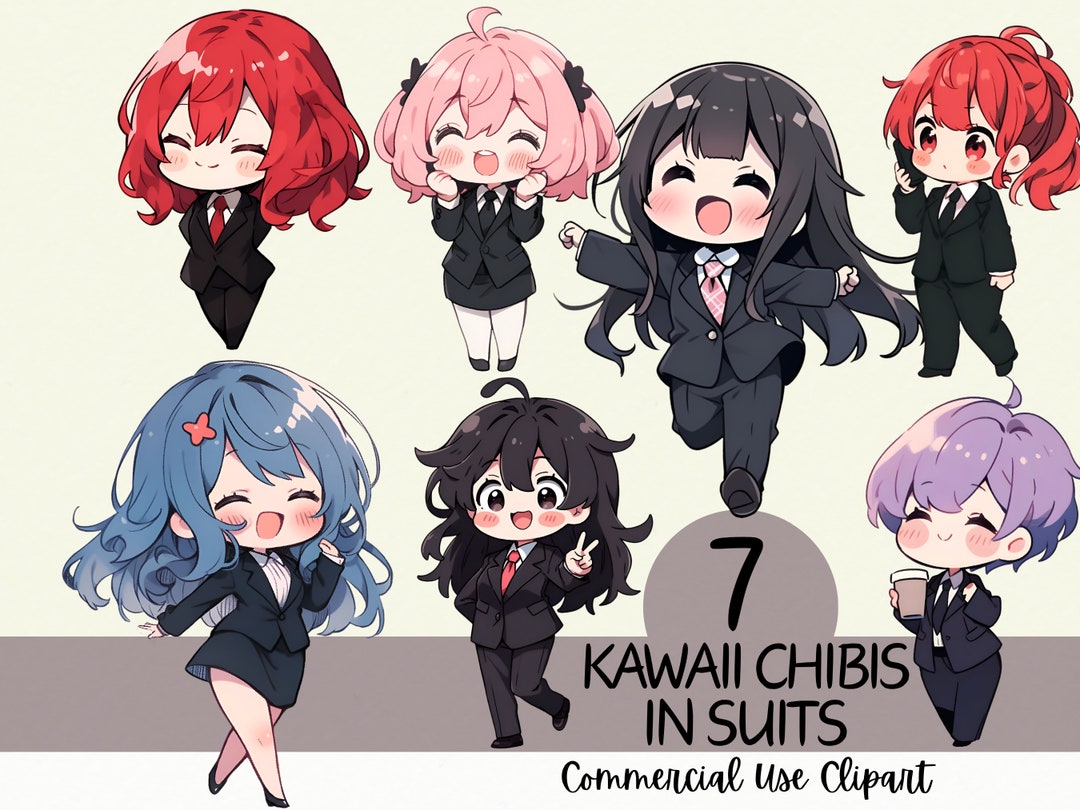 7 Kawaii Chibis in Office Suits Clipart Scrapbooks, Streaming, Journals ...