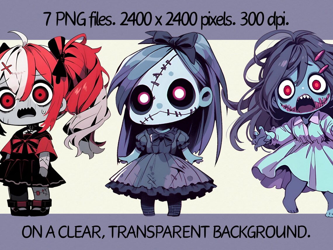 7 Scary Kawaii Haunted Chibi Clipart Commercial Use Transparent PNG for ...
