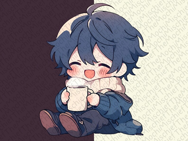 Blue Chibi Clipart Adorable Nursery Decor Kawaii Anime Boys Planner ...