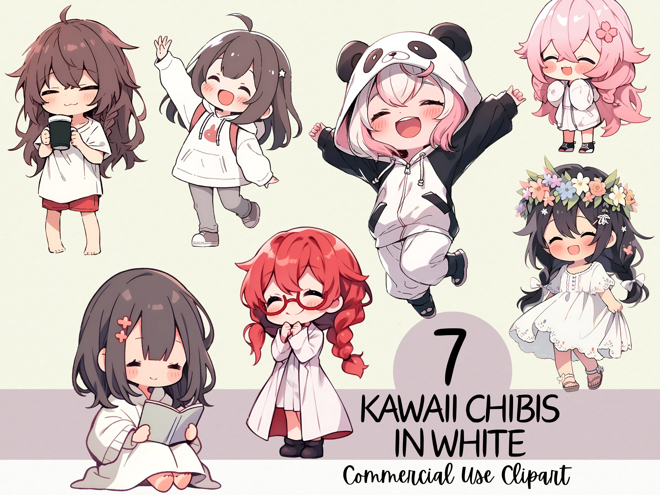 7 Adorable Kawaii Chibis in White Clipart Bundle Commercial Use and ...