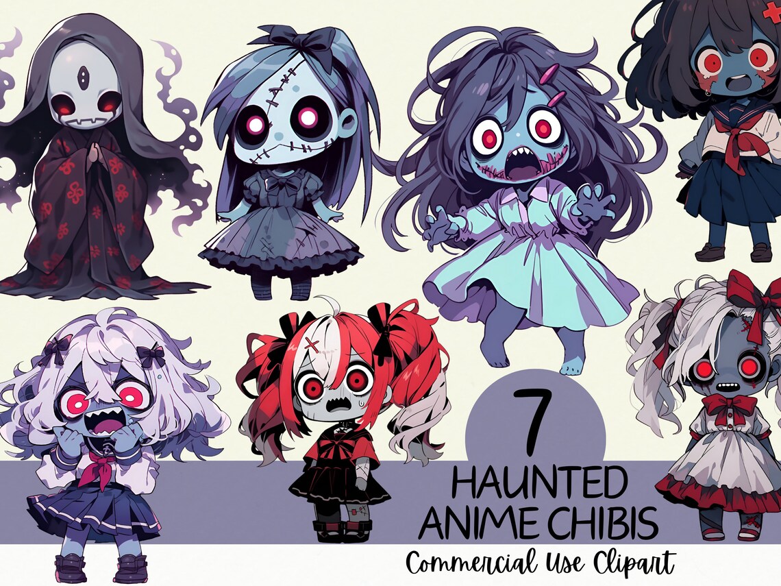 7 Scary Kawaii Haunted Chibi Clipart Commercial Use Transparent PNG for ...