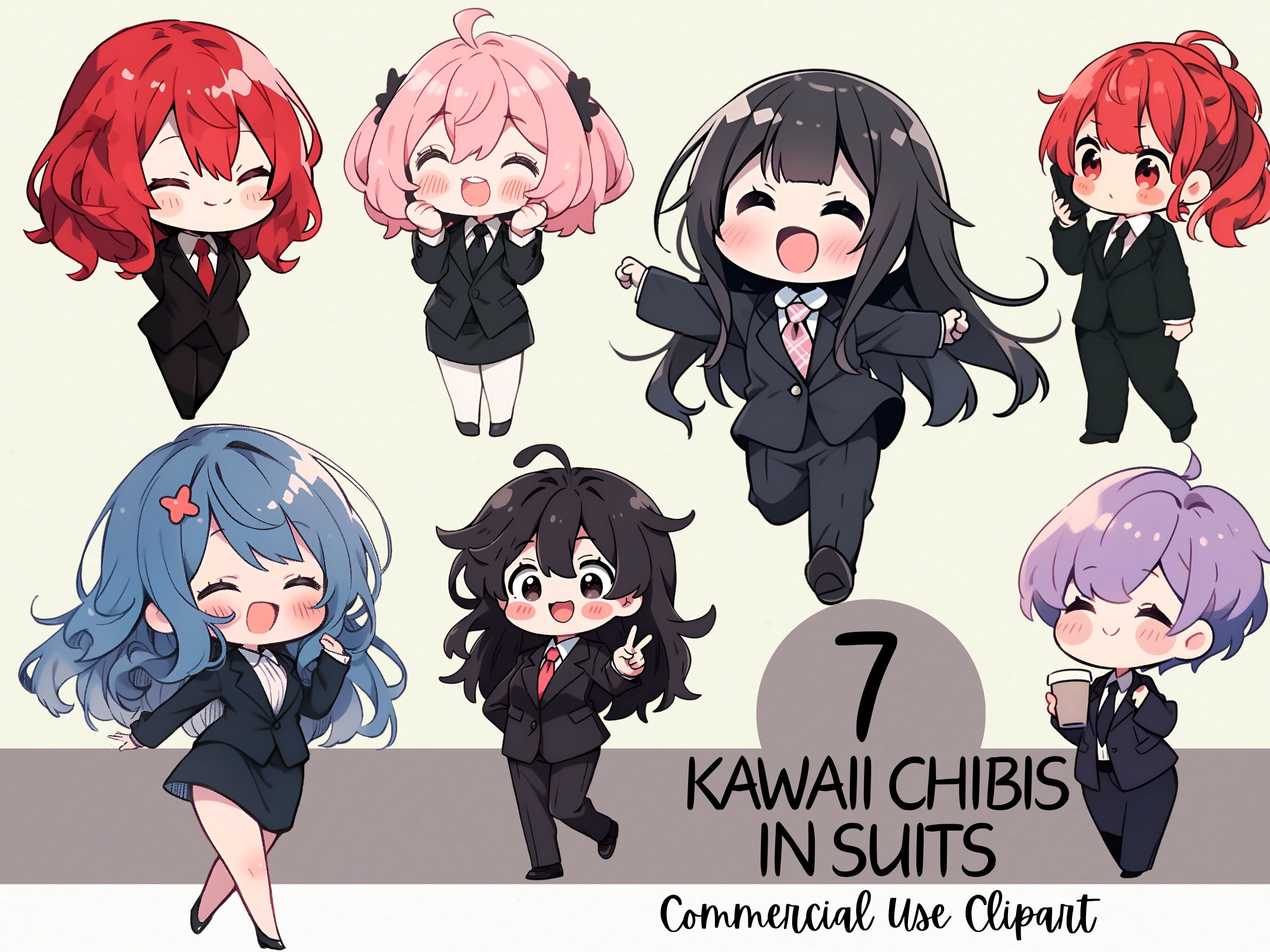 Kawaii Chibi Clipart: Girl Boss Office Suits (digital Download) - Etsy