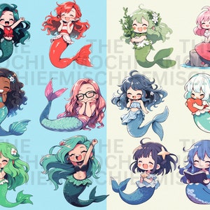 Mermaid Clipart: 21 Kawaii Chibi Ocean Illustrations (digital Download ...