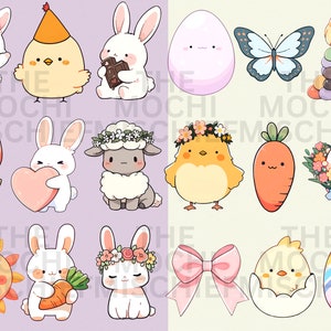 30 Kawaii Easter Clipart Bundle | Cute Colorful Bunny, Chicken, Basket ...