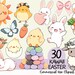 30 Kawaii Easter Clipart Bundle | Cute Colorful Bunny, Chicken, Basket ...
