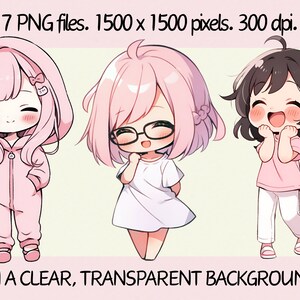 7 Adorable Kawaii Pastel Pink Chibi Clipart - Commercial Use and ...