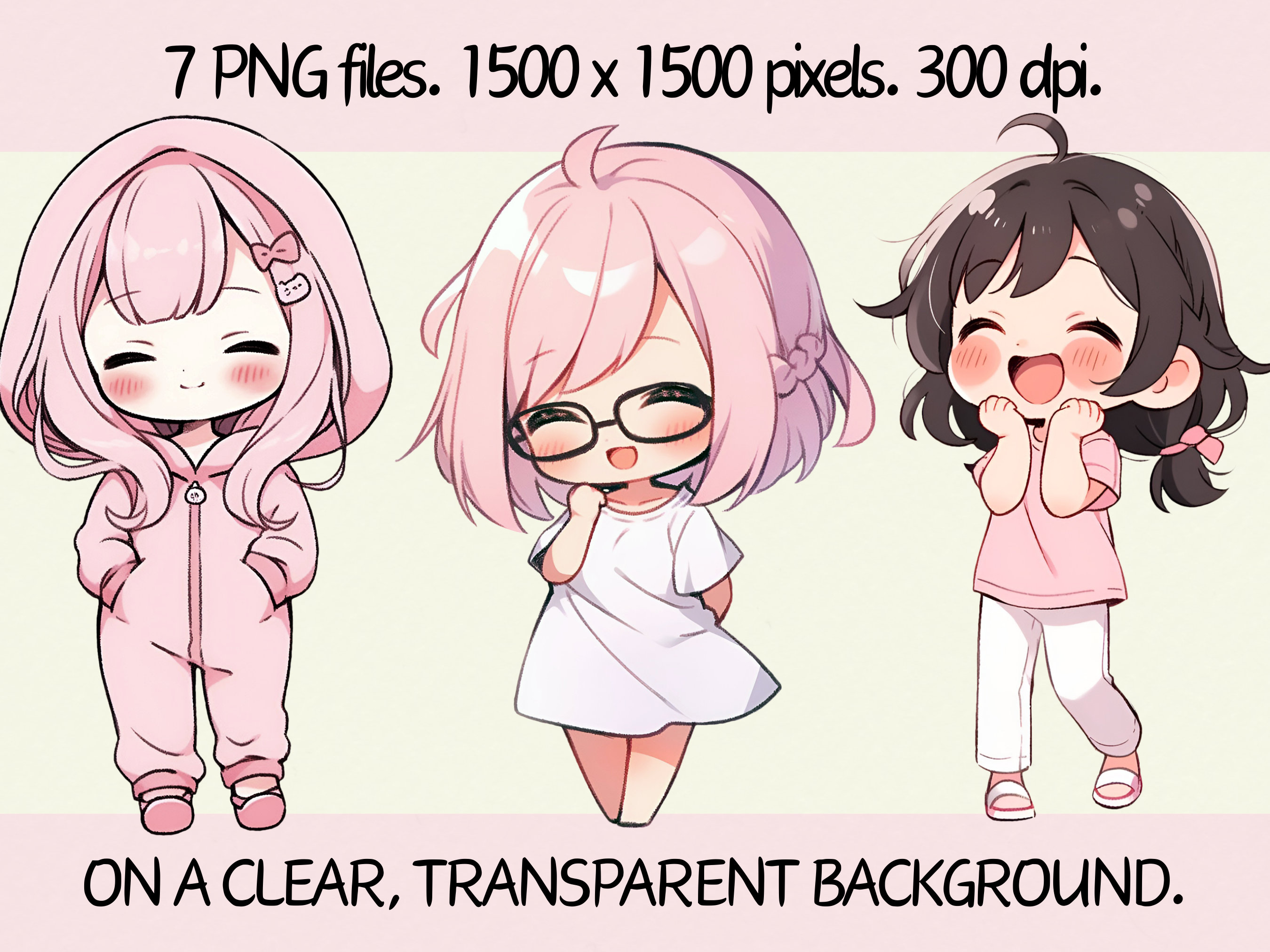 7 Adorable Kawaii Pastel Pink Chibi Clipart - Commercial Use and ...